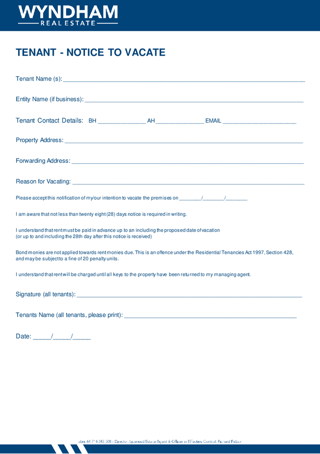 Notice to vacate in Word and Pdf formats