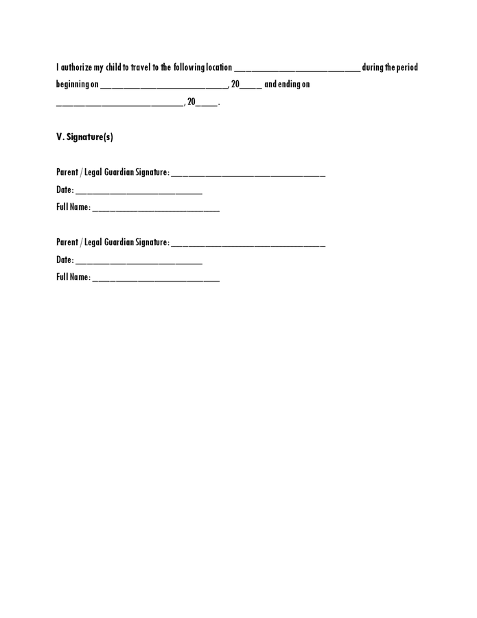 Minor travel consent in Word and Pdf formats - page 2 of 2