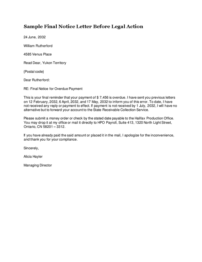 Final notice of overdue payment - urgent action required in Word and ...