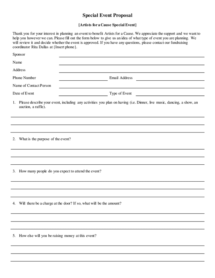 Special event proposal in Word and Pdf formats