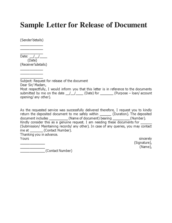 Release Letter Sample - download free documents for PDF, Word and Excel