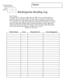 kindergarten reading log