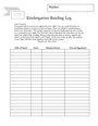 Kindergarten reading log in Word and Pdf formats