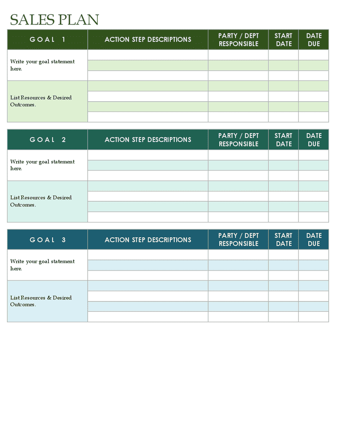 Sales plan template in Word and Pdf formats