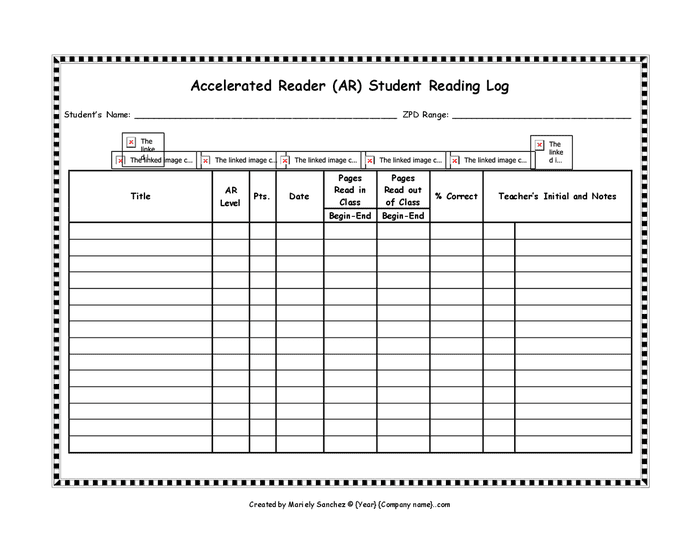 Student reading log in Word and Pdf formats
