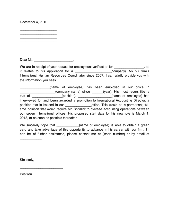 Proof of employment letter in Word and Pdf formats