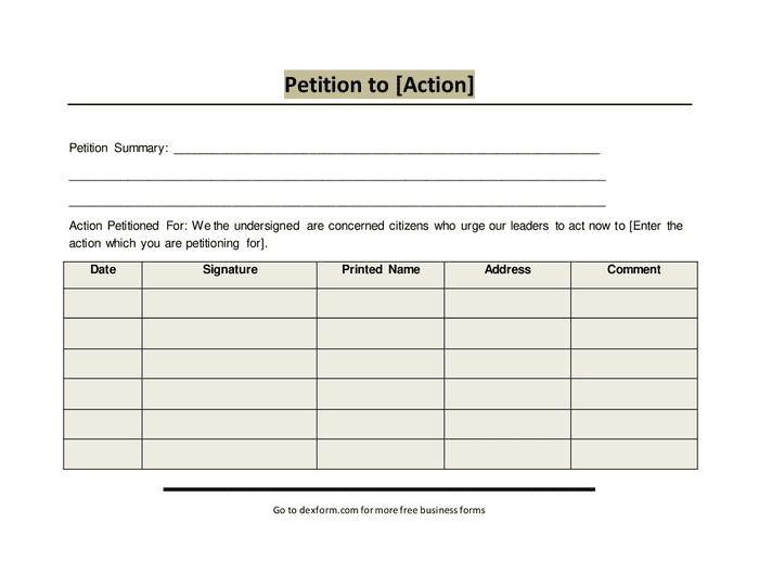 Petition template in Word and Pdf formats