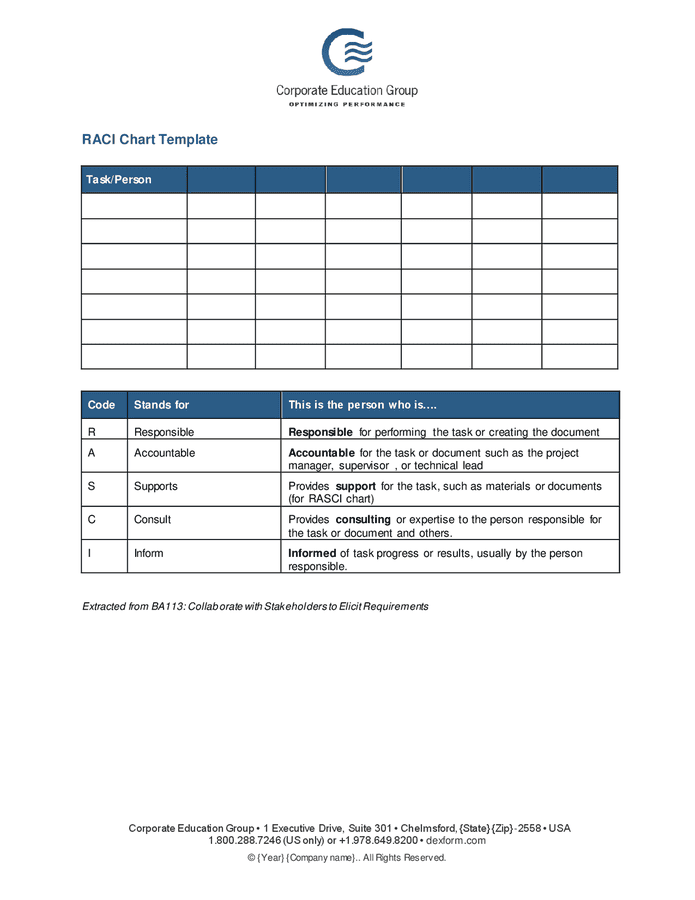 RACI chart template in Word and Pdf formats