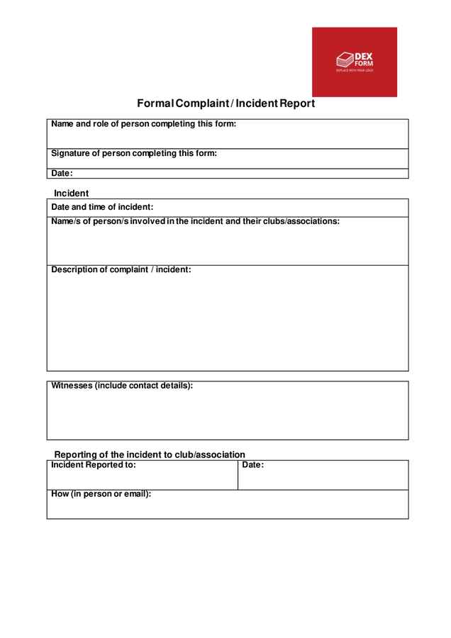 Incident report form in Word and Pdf formats