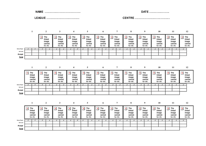 Bowling score sheet in Word and Pdf formats