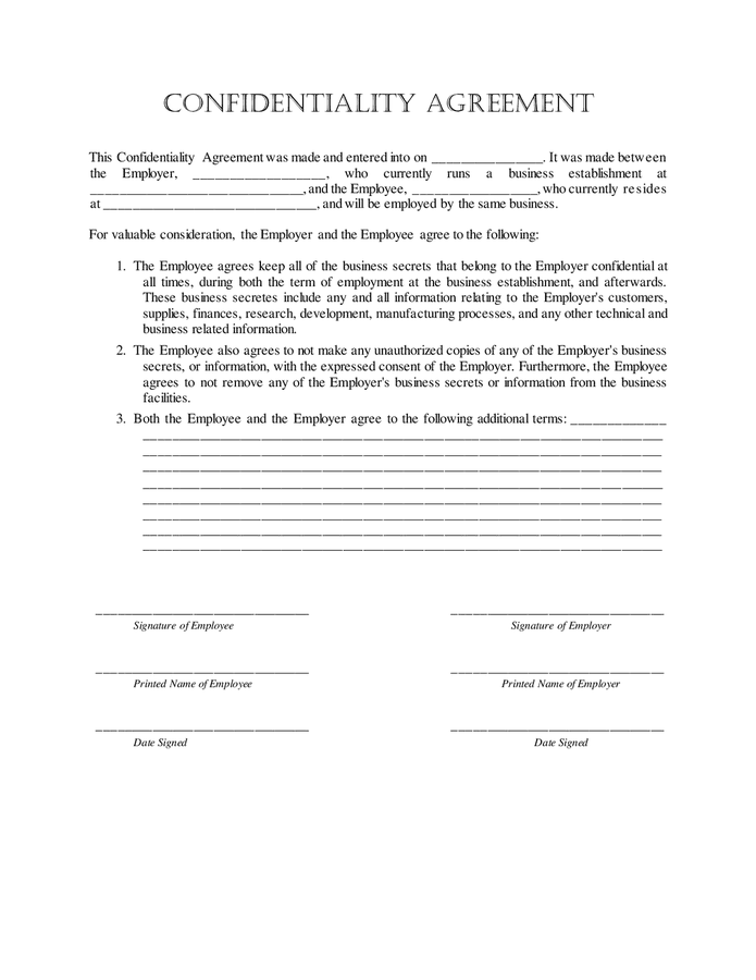 Confidentiality Agreement Sample - download free documents for PDF ...