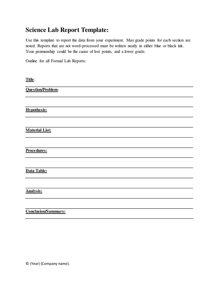 Science lab report template in Word and Pdf formats