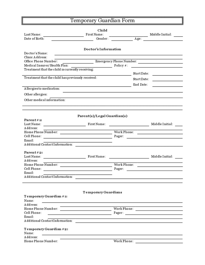 Temporary guardian form in Word and Pdf formats