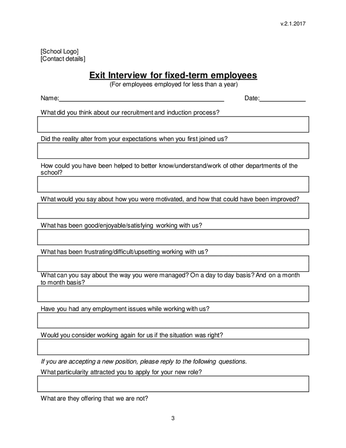 Exit interview template in Word and Pdf formats - page 3 of 4
