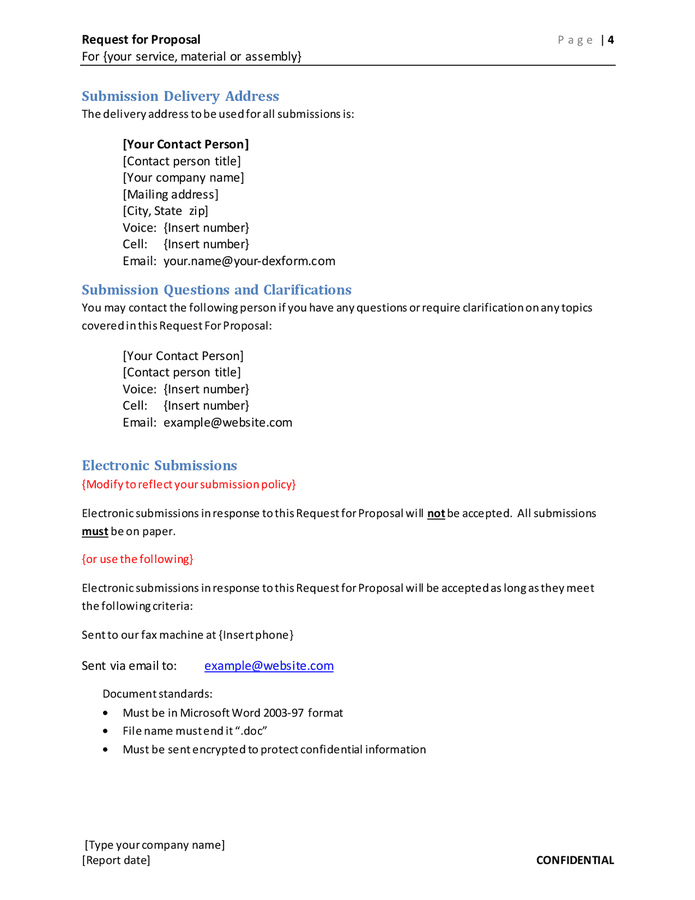 Request for proposal (RFP) template in Word and Pdf formats - page 4 of 6