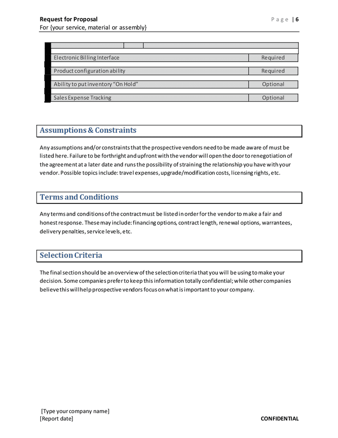 Request for proposal (RFP) template in Word and Pdf formats - page 6 of 6