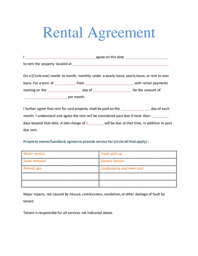 Residential rental agreement in Word and Pdf formats