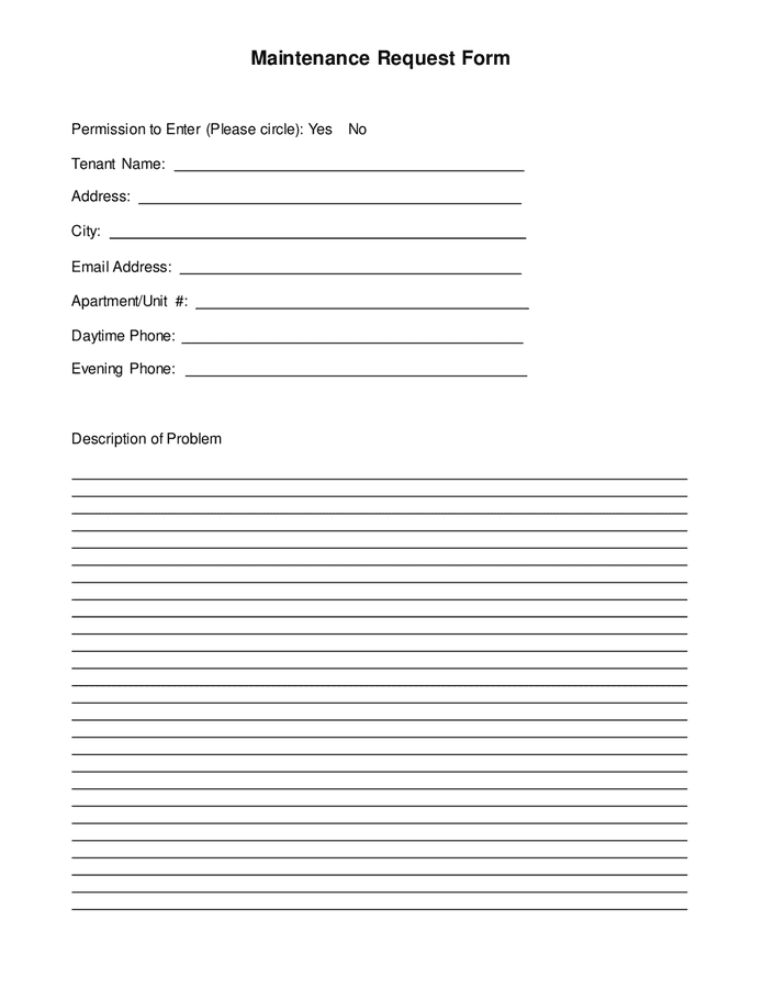 Maintenance request form in Word and Pdf formats