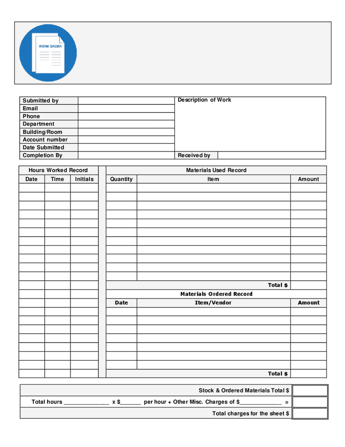Work Order Template - download free documents for PDF, Word and Excel