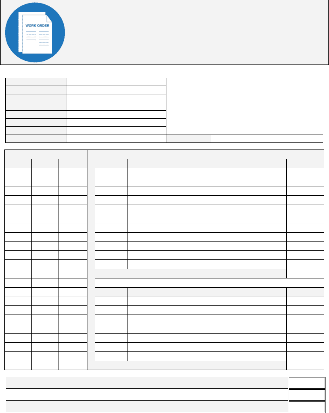 Work order form in Word and Pdf formats
