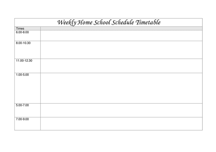 Weekly home school schedule timetable in Word and Pdf formats