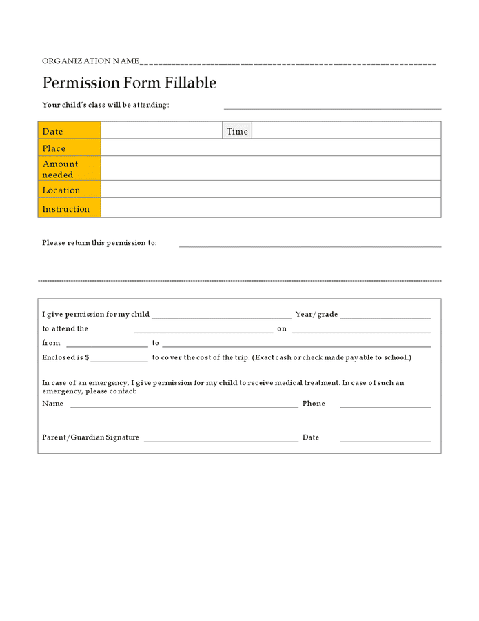 Permission Slip Template - download free documents for PDF, Word and Excel