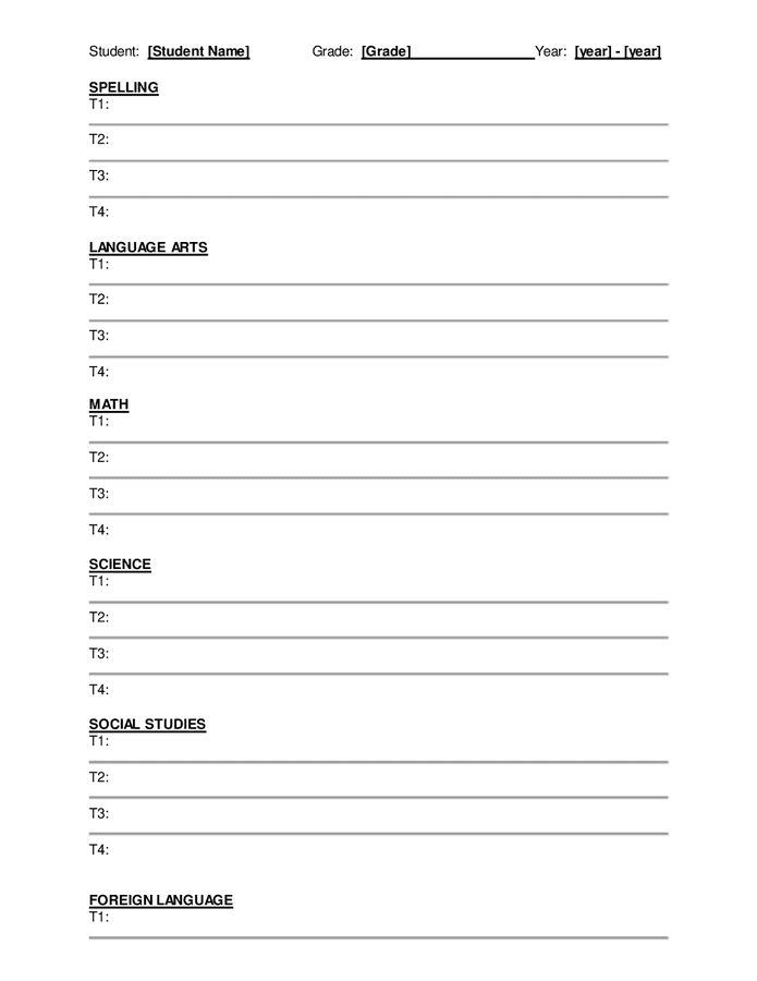 Homeschool report card in Word and Pdf formats - page 2 of 5