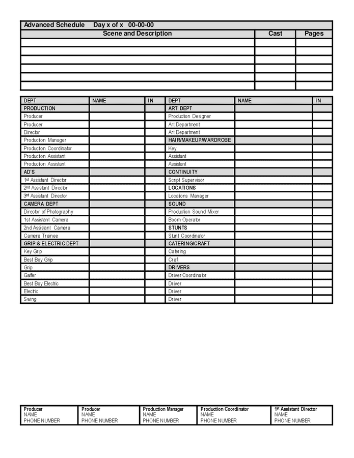 Call sheet template in Word and Pdf formats - page 2 of 2