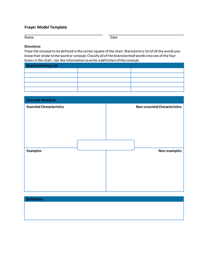 Frayer model template in Word and Pdf formats