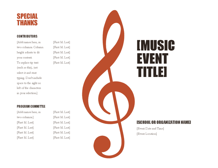 Music event program template in Word and Pdf formats