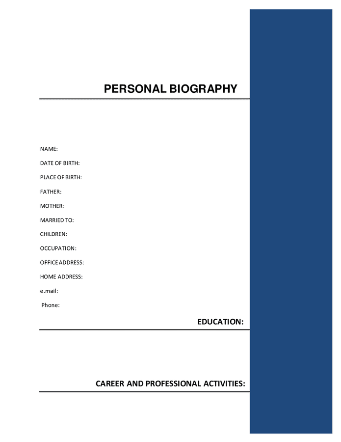 Personal biography template in Word and Pdf formats - page 2 of 4