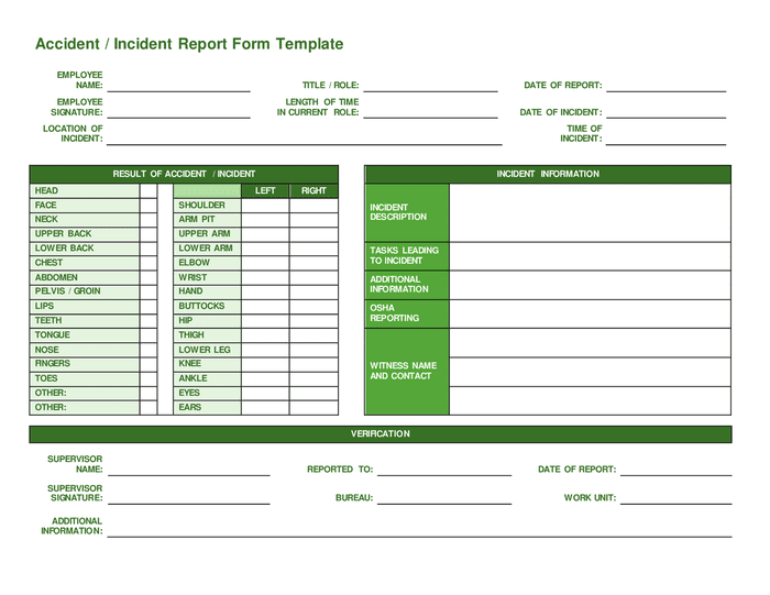 Accident or incident report form template in Word and Pdf formats