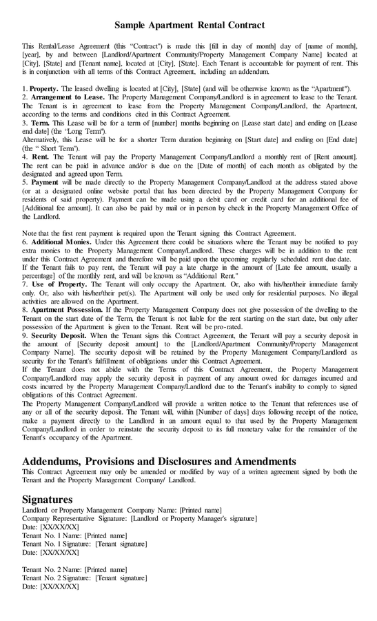 Rental Contract Template - download free documents for PDF, Word and Excel