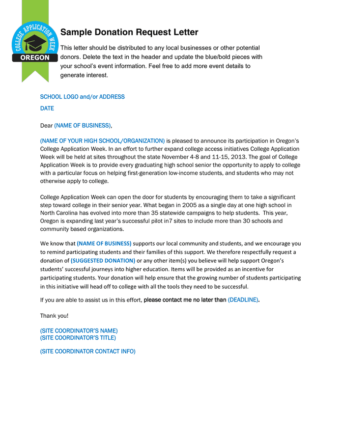 Donation Request Letter in Word and Pdf formats