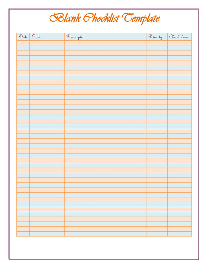 Blank checklist template in Word and Pdf formats