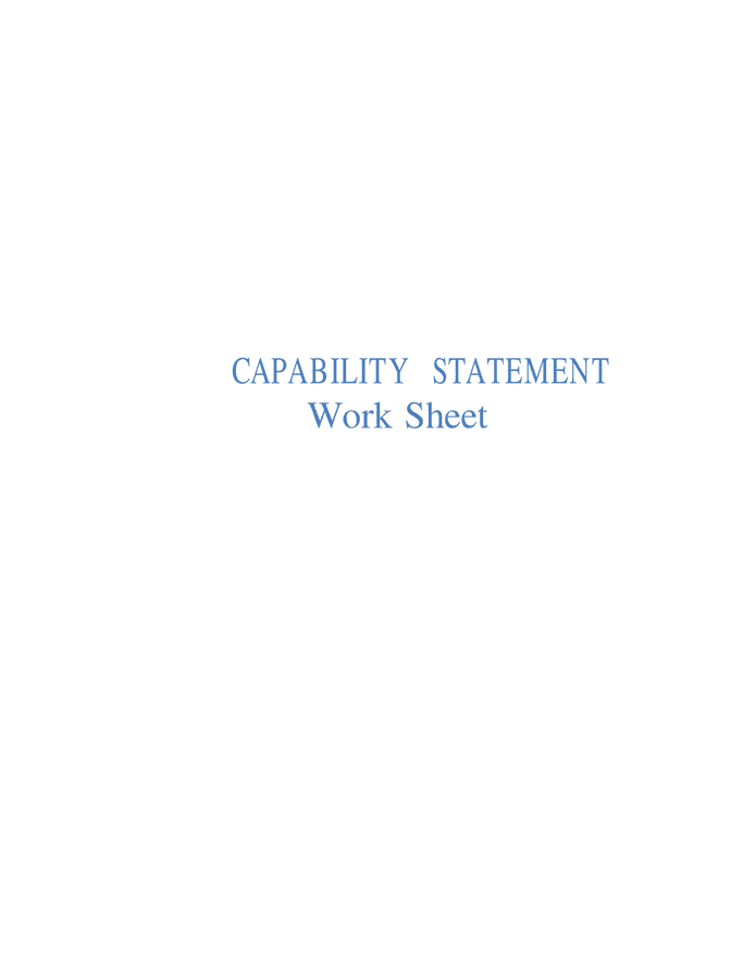 Capability statement work sheet in Word and Pdf formats