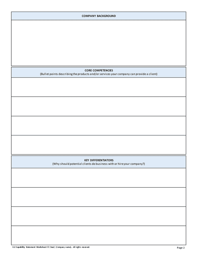 Capability statement work sheet in Word and Pdf formats - page 3 of 5