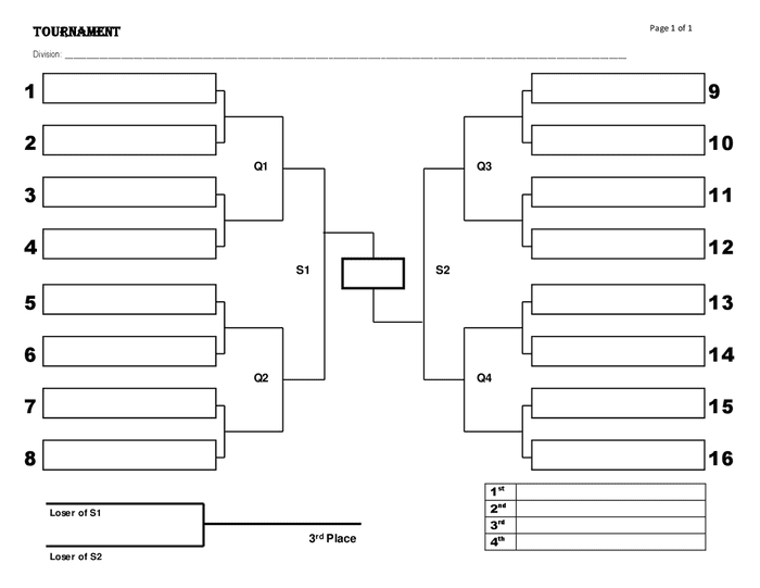 Tournament chart in Word and Pdf formats