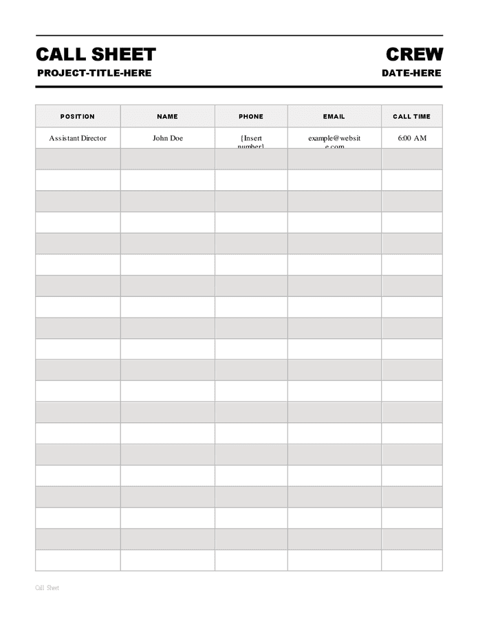 Call sheet template in Word and Pdf formats - page 4 of 5