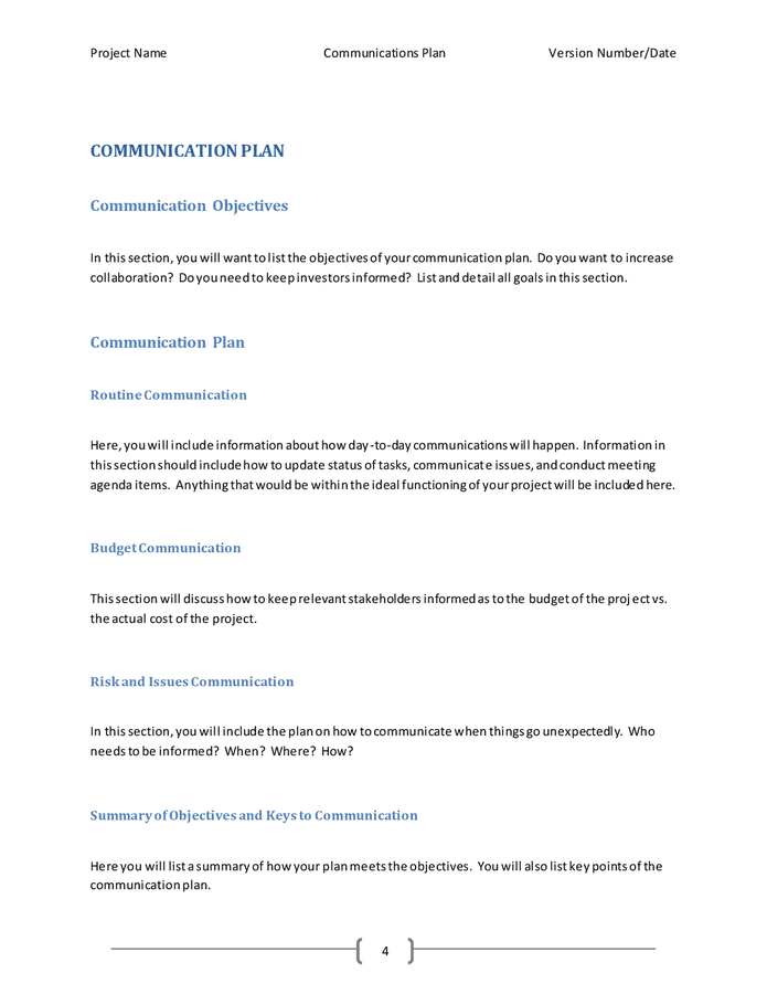 Communication plan template in Word and Pdf formats - page 4 of 6
