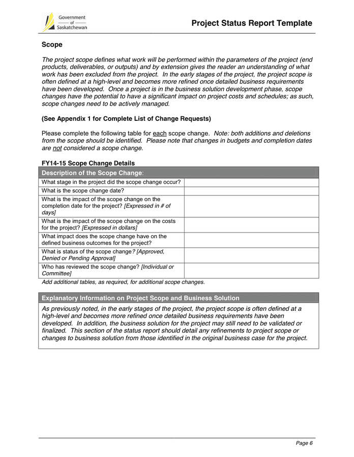 Project Monthly Status Report Template in Word and Pdf formats - page 6 ...
