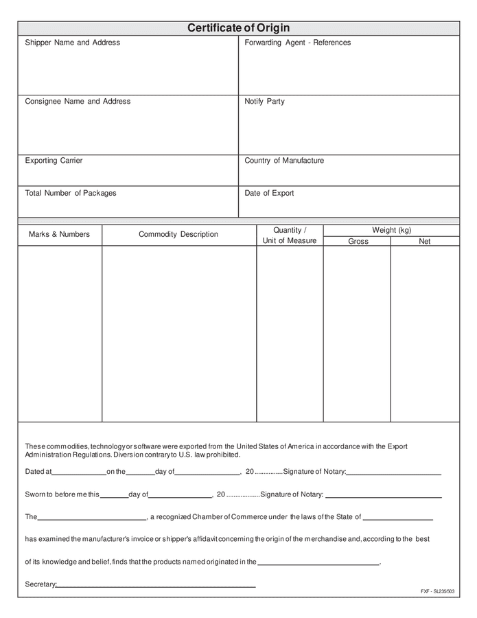 Certificate of origin template in Word and Pdf formats