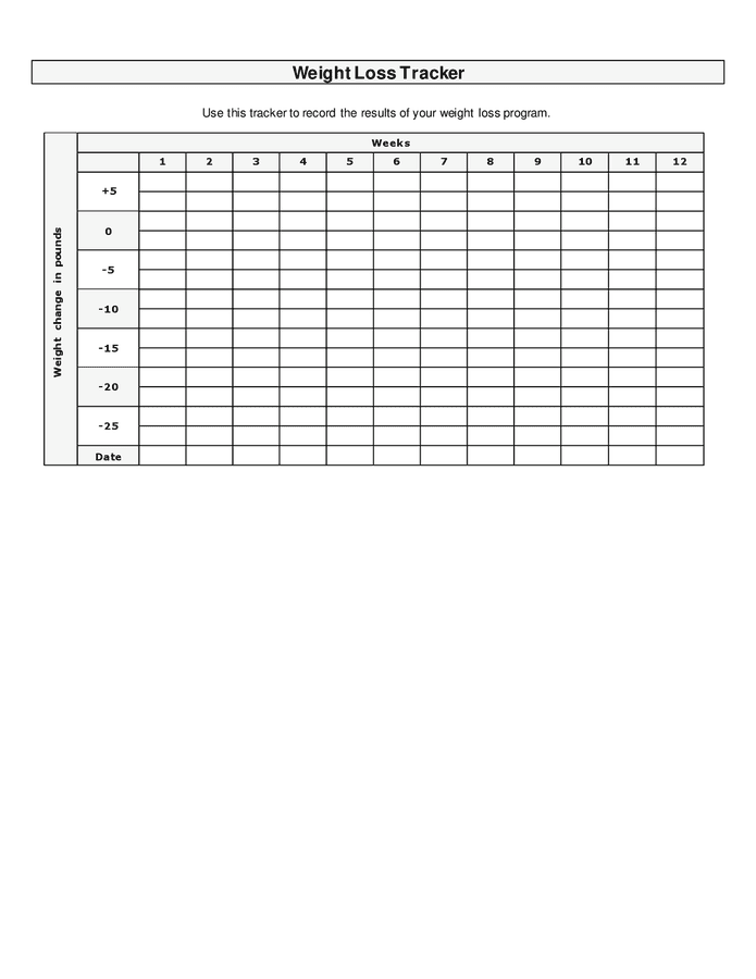 Weight loss tracker chart in Word and Pdf formats