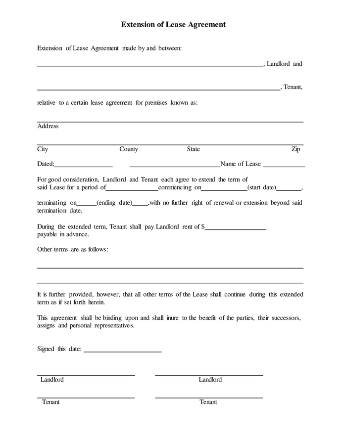 Lease Extension Agreement - download free documents for PDF, Word and Excel