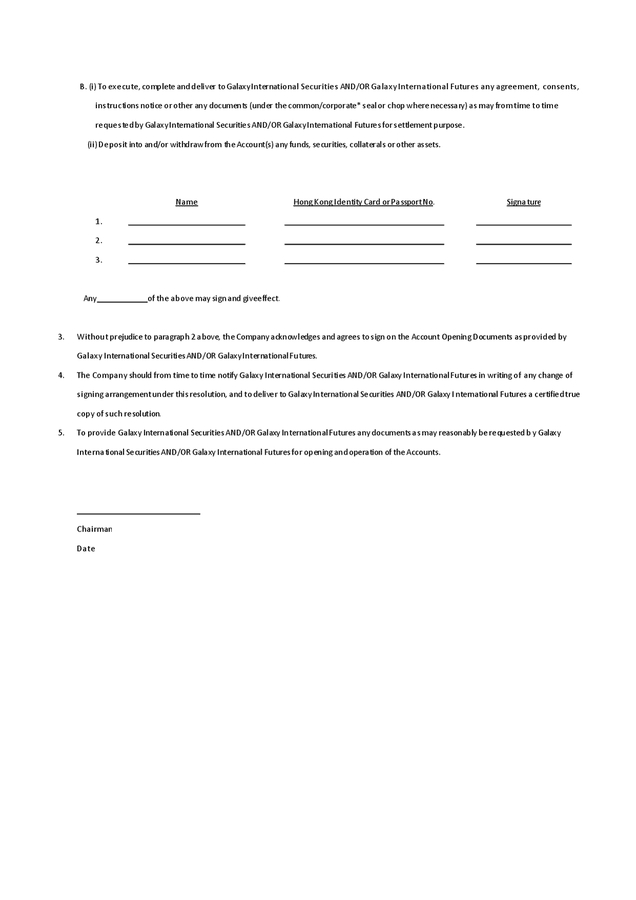 Corporate board resolution sample in Word and Pdf formats - page 2 of 2