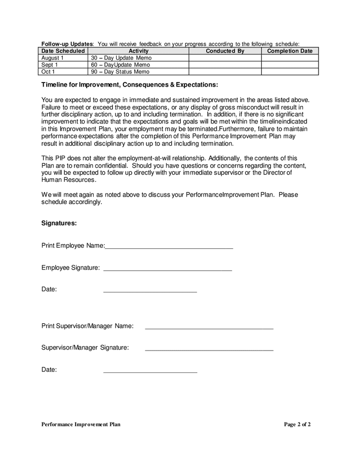 Performance improvement plan in Word and Pdf formats - page 2 of 2
