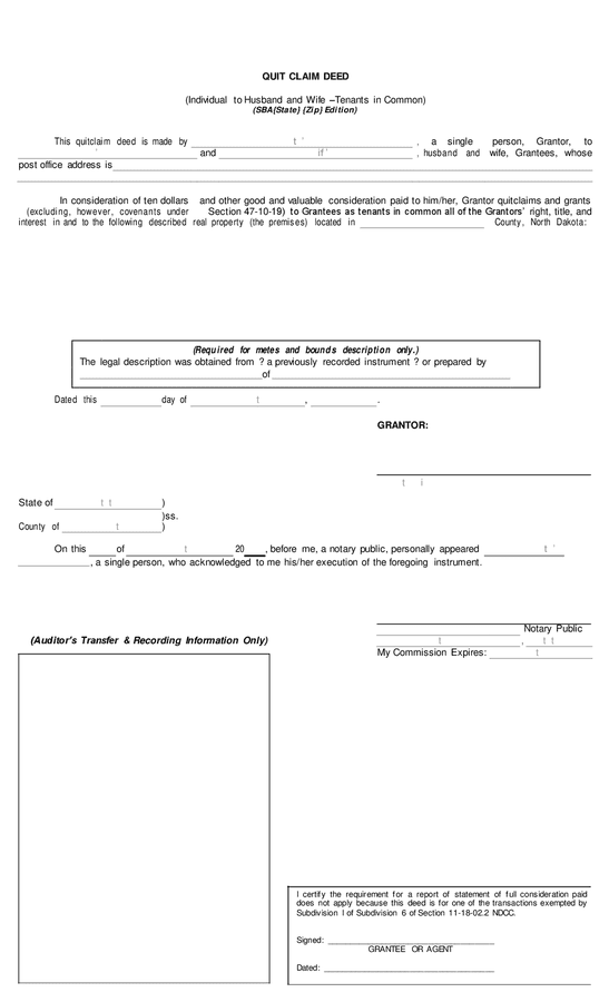 Quit claim deed (North Dakota) in Word and Pdf formats Quit claim deed (North Dakota) in Word and Pdf formats