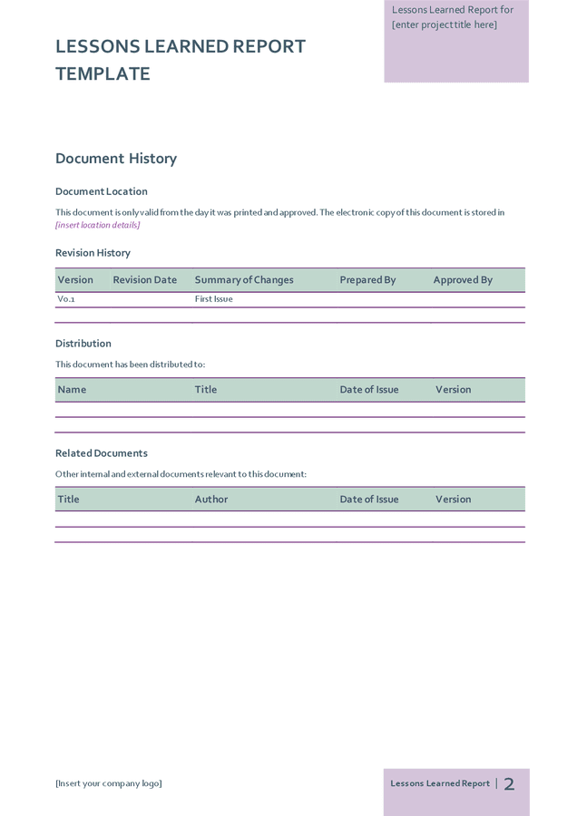 Lessons learned report in Word and Pdf formats - page 2 of 4