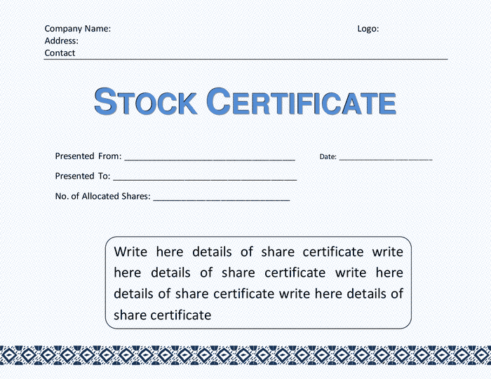 Stock certificate in Word and Pdf formats