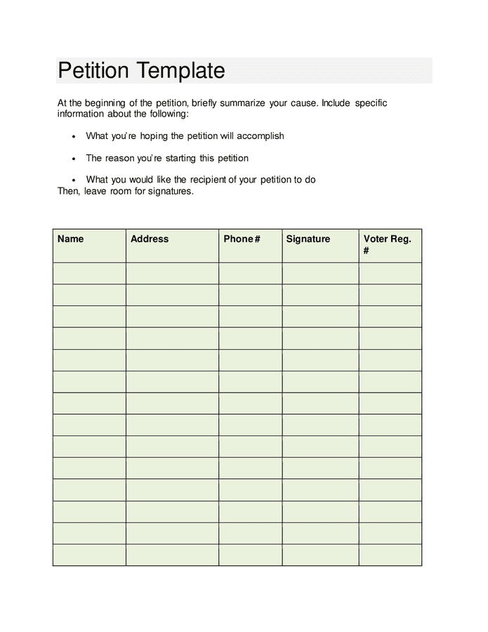 Petition template in Word and Pdf formats